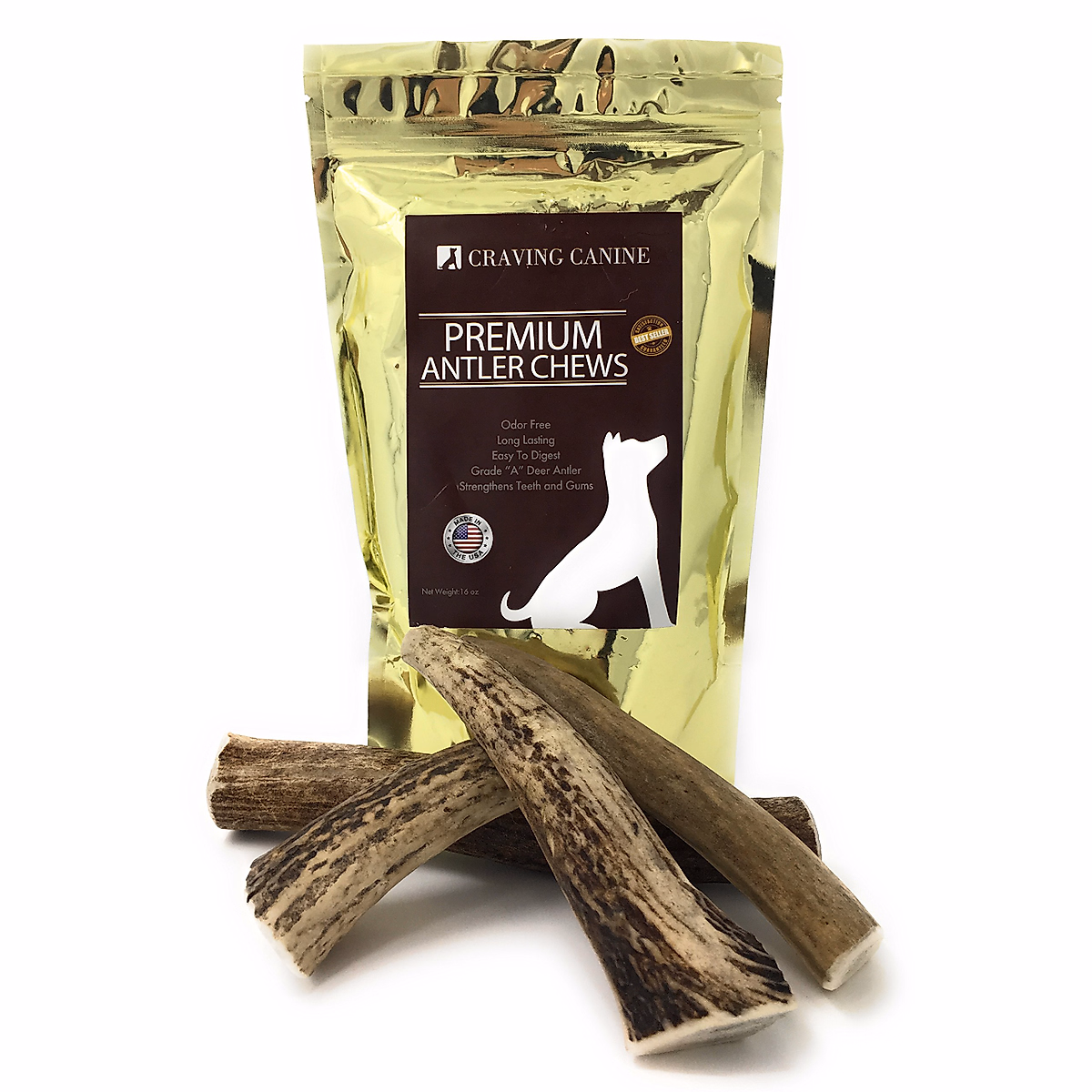 Craving Canine Grade A USA Deer Antlers for Dogs! Odorless, Split-Resistent Horns for Aggressive Chewers! Easy to Digest Antler for Healthy Joints! 1 lb