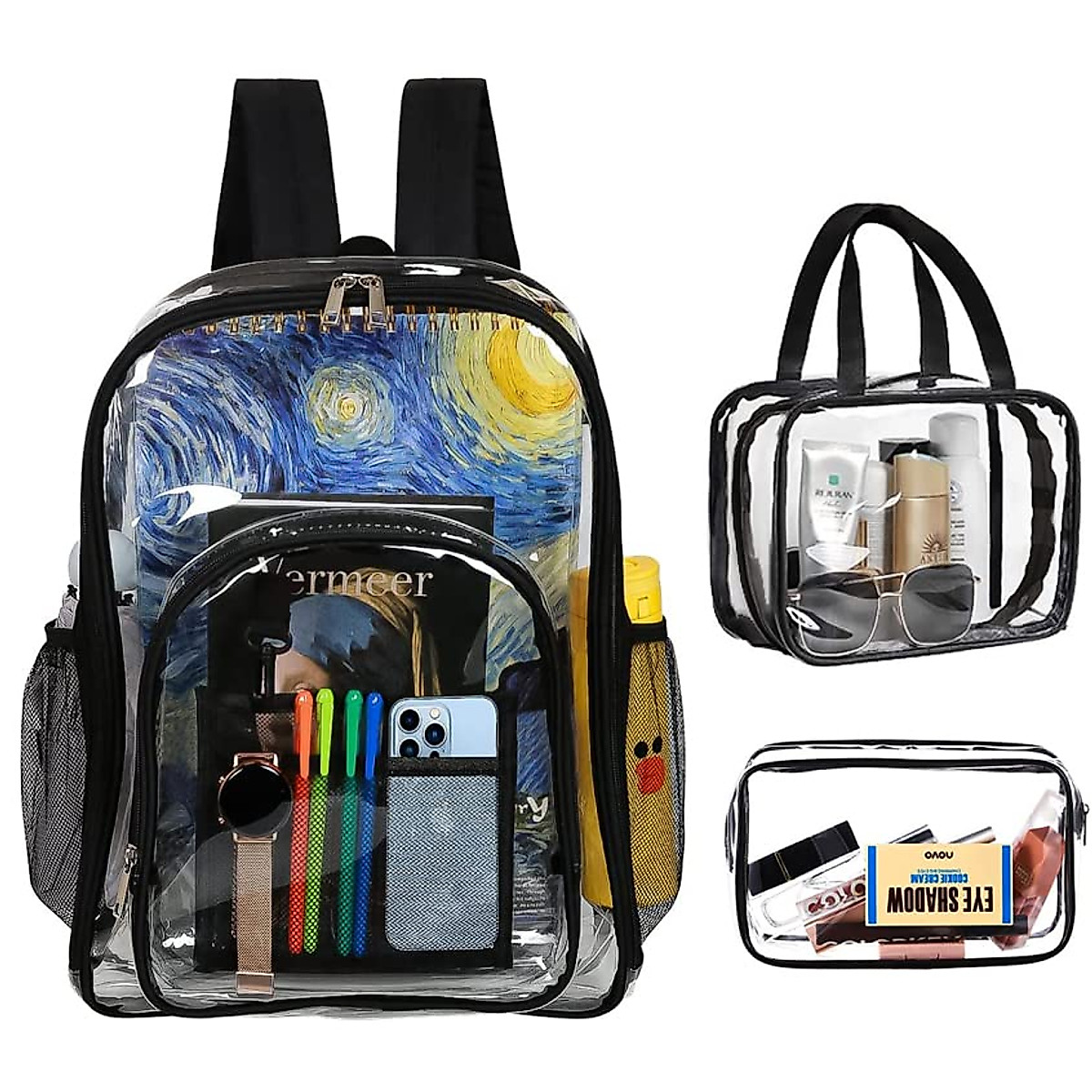 3PCS Large Capacity PVC Transparent Backpack Multi-Pocket Waterproof Bag Suitable For College Students To Work Outdoors