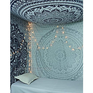 Popular Handicrafts Tapestry Queen Silver Ombre Mandala Hippie Wall Hanging Bohemian Bedspread With Extra Metallic Shine tapestries 84x90 Inches