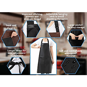 RUIFYRAY Black Vinyl Leather Apron with Pockets for Women, Waterproof for Kitchen, Cooking, Dishwashing, Dog Grooming