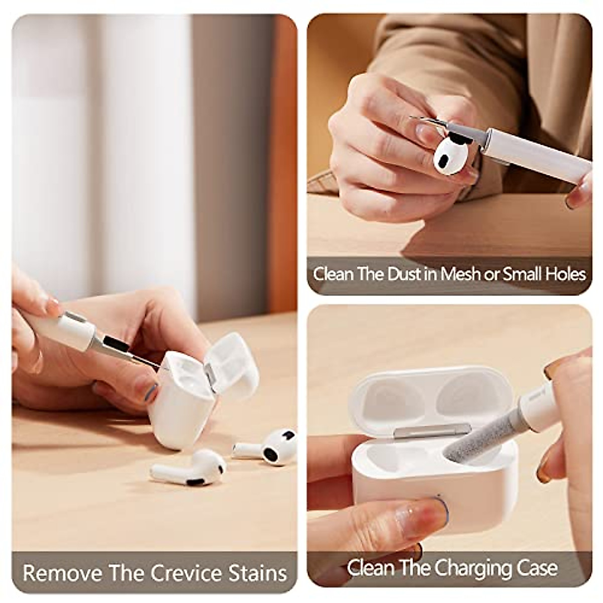 POHGELAN Cleaner Kit for AirPods,3 in 1 Multi-Function Airpod Cleaning Pen with Soft Brush and Cleaning Putty,for iPhone Lego Huawei Samsung MI Wireless Headphone,Laptop, Camera Cleaning Tool（White）