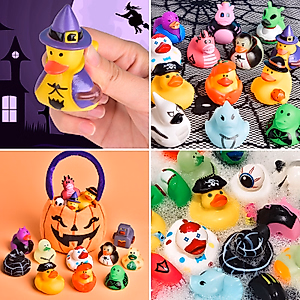 FUN LITTLE TOYS 24 PCS Halloween Rubber Ducks in Bulk for Kids, Assorted Rubber Duck Toy Duckies for Fun Bath Toys, Trick or Treat Fillers, Halloween Party Favors, Halloween Themed Bathtub Toys