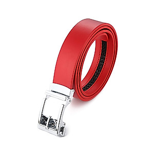 Gelante Genuine Leather Ratchet Dress Belt With Automatic Sliding Buckle - Minimalistic Style-Trim to Fit G706-Red