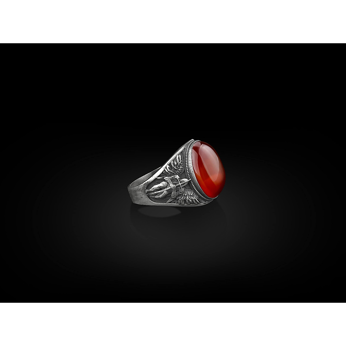 BySilverStone Jewelry Saint Michael The Archangel Oval Gemstone Signet, Carnelian Mens Ring, Sterling Silver Signet Ring, Catholic Gifts for Women