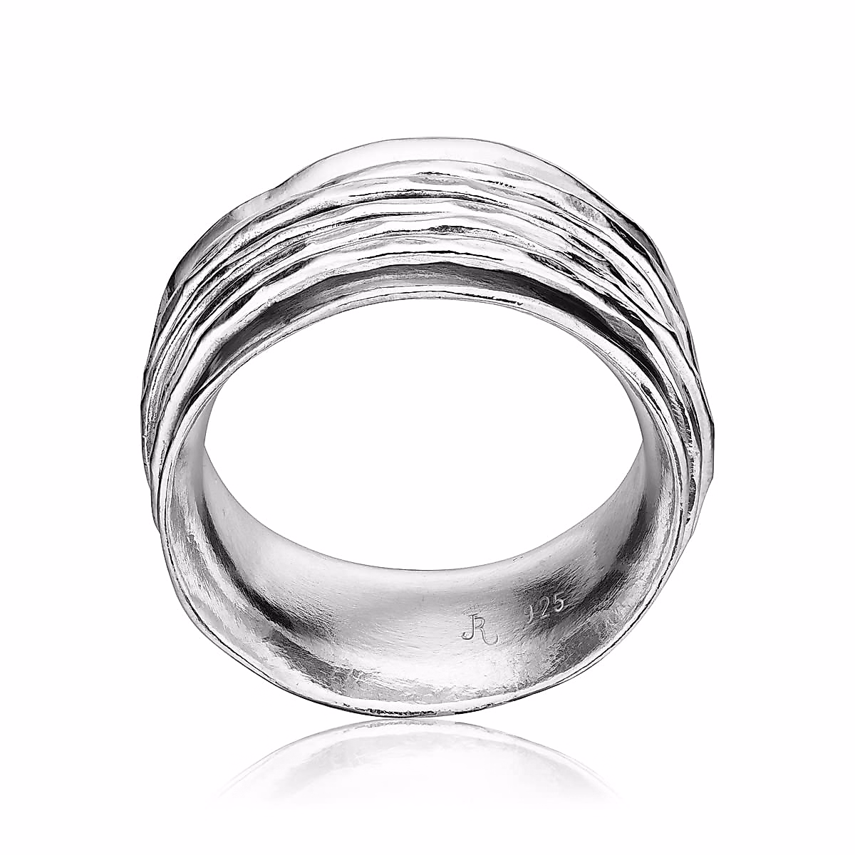 925 Sterling Silver Rotating Spinner Band Ring Wrapped With 5 Hammerd Spinner Rings, Stylish, Hypoallergenic, Nickel & Lead-free, Artisan Handcrafted Designer Collection, Made in Israel