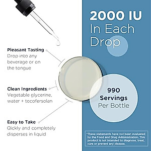 Designs for Health 2000 IU Vitamin D Drops - Hi-Po Emulsi-D3 Emulsified Vit D3, Highly Concentrated Liquid Vitamin D3 Drops - Bone Health + Immune Support - 2000 IU Per Drop (1000 Servings / 1 Ounce)