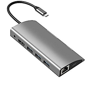 ZPLJ High-Speed 9-in-1 USB C Hub with Ethernet Port 4K HDMI PD Charging Audio 3 USB 3.0 Ports Support SD TF Card Reader Compatible Portable (Color : Gray, Size : 110X54X17MM)