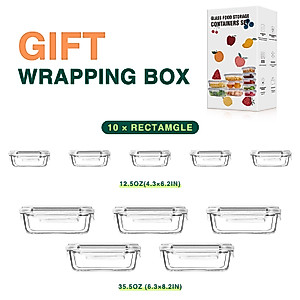 Glotoch 10 Pack Glass Food Storage Containers with Lids Reusable, Ultra Thick Borosilicate Glass Containers for Meal Prep/Lunch, Dishwasher/Microwave/Oven/Freezer Safe, Grey