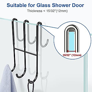 BPB Over Shower Door Hooks - 2 Pack Double Over Glass Hooks Extended 7.5Inch Bathroom Hook Drilling-Free Hanger for Hanging Towel, Robe, Loofah, Squeegee (Black)