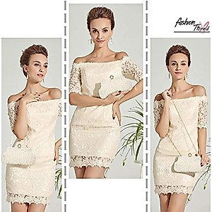 UBORSE Women Pearl Clutch Bead Rhinestone Evening Clutch Bag with removable Pearl Chain Ivory White