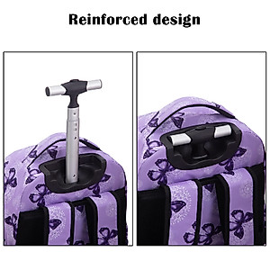 SKYMOVE 18 inches Wheeled Rolling Backpack Multi-Compartment Elementary Books Laptop Roller Bag Short Trip Carry-on for Women and Girls, Purple Butterfly