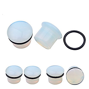 changgaijewelry 2 Pairs Set Clear Opalite Moonstone Tiger Eye Ear Plugs Expander With O-Ring Body Piercing (Plug gauge=4mm(6G))