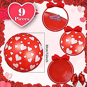 Jerify 9 Pieces Red Beach Ball 12 Inch Heart Beach Balls Pool Toys Inflatable PVC Ball Swimming Pool Balls Pool and Water Games Summer Beach Pool Party Supplies