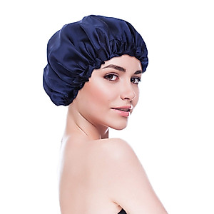 Blulu 3 Pieces Sleep Cap Satin Bonnet Night Sleeping Soft Hair Turbans for Women and Girls (Black red navy)