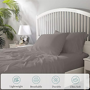 Bunny's Home King Size Sheet Set 1000 Thread Count Light Grey Sheets Egyptian Cotton Cooling Bed Sheets 17 inch Deep Pocket Fitted Sheet 1 Flat Sheet & 2 Pillow Cases 4 Piece Sateen Weave Bedding