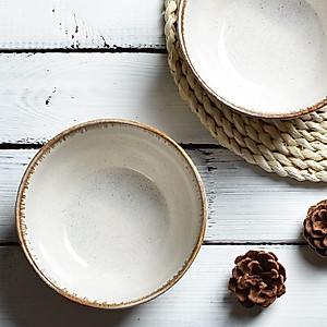 Bosmarlin Ceramic Soup Bowl Set of 4, 28 Oz, Cereal Bowl for Oatmeal, Dishwasher and Microwave Safe (Beige, 6 inches)