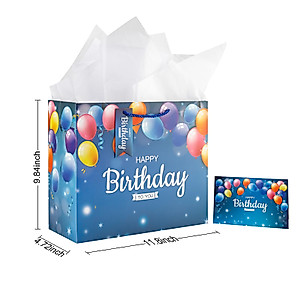 Neatnsharp 13" Large Birthday Gift Bags 2 Pack with Matching Tissue Paper, Card, Name Tag Beautiful Happy Birthday Gift Bags with Handles, Happy Birthday Present Gift Bags for Boys/Girls and All