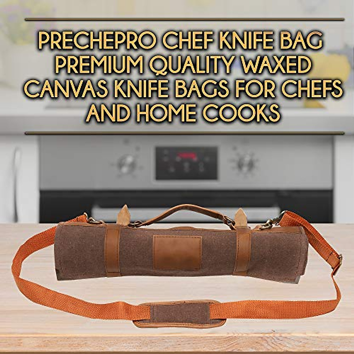 Prechepro (US Based Company Chef Knife Roll Bag With 10 Pockets, Tool Pouch And Leather Card Holder - Chef Knife Bag - Handmade Craftsmanship - Rugged Industrial Quality - Bag Only - No Knives