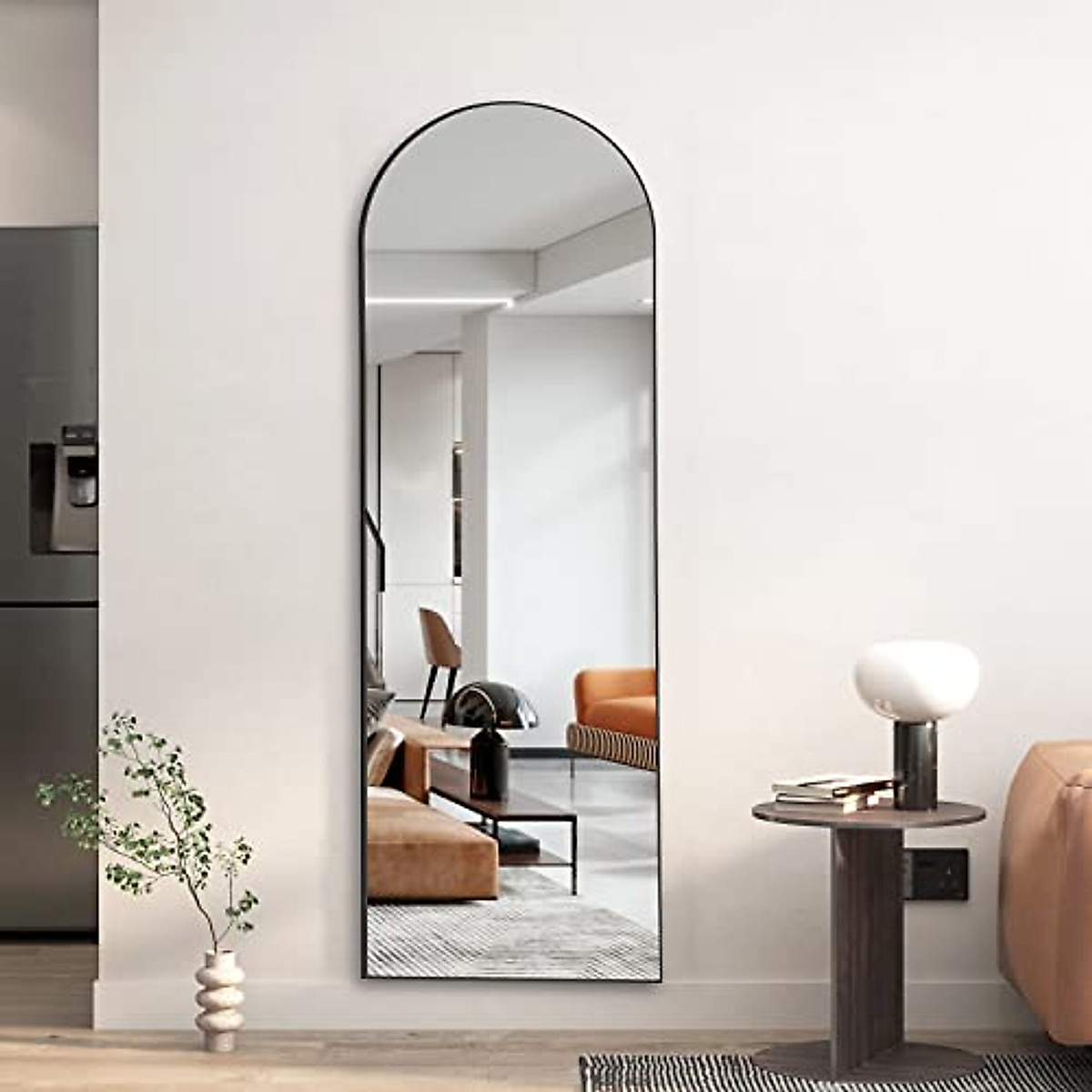 NUTTUTO 64"×21" Arched Floor Full Length Mirror with Black Aluminum Alloy Frame, Full Length Body Mirror Free-Standing or Leaning Against Wall for Bedroom Living Room