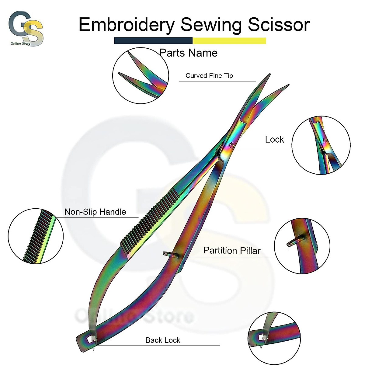 Embroidery Sewing Scissor - Titanium Spring Action Scissor 4.5" - German Grade Stainless Steel, Curved Tip, Snips, Thread Scissor - G.S Online Store