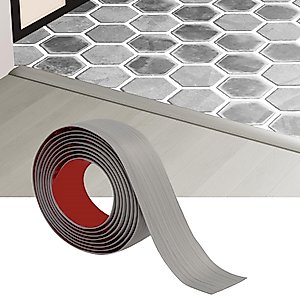 Greymond 10 Ft x 2" Floor Transition Strip Doorways, Vinyl Adhesive Laminate Flat Divider Flooring for Joining Floor Gaps, Carpet, Threshold Cover, Floor Tiles (Beige Grey)