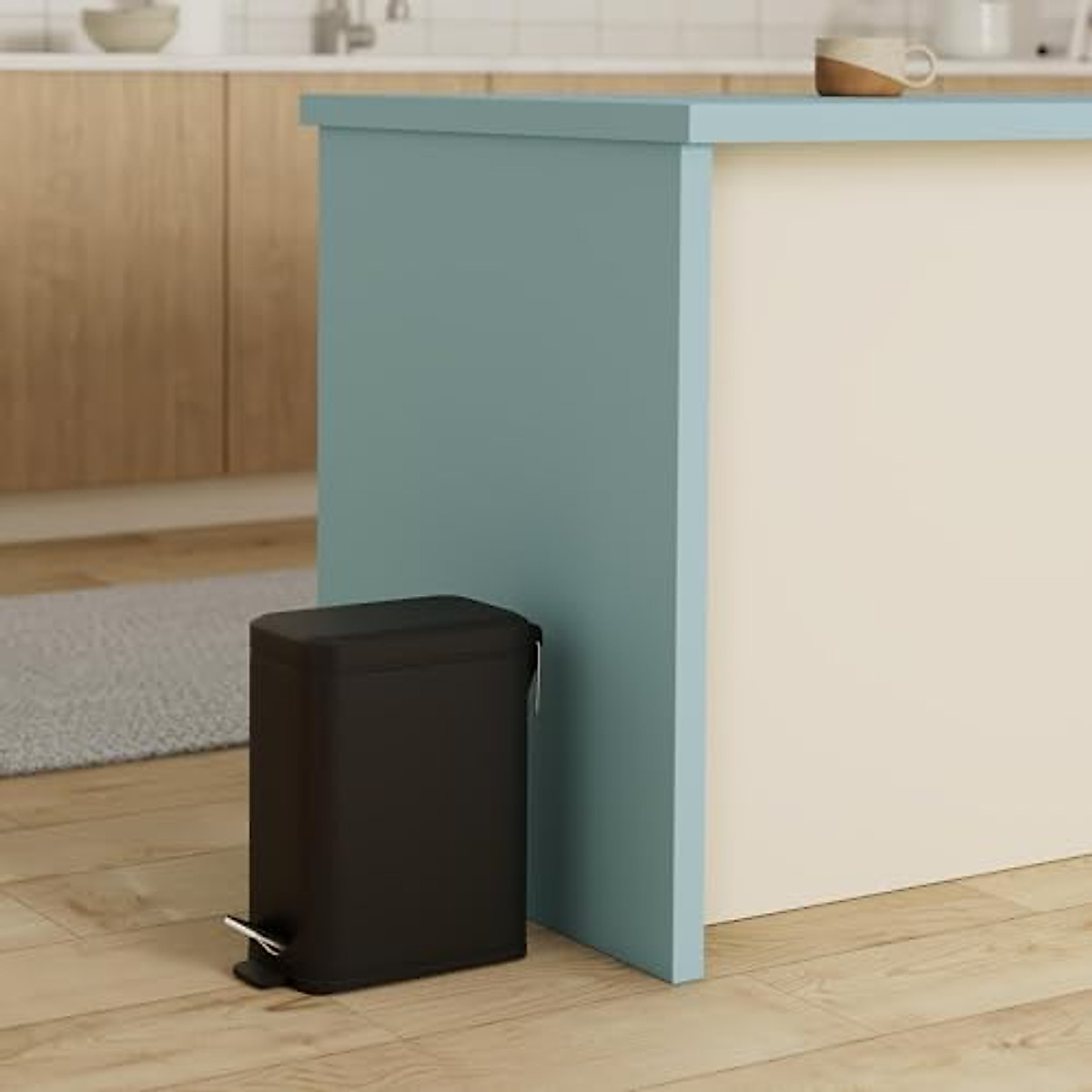Homie Soft Close, Slim Trash Can 3.2 Gallon with Anti - Bag Slip Liner and Lid, Use as Mini Garbage Basket, Slim Dust Bin, or Decor in Bathroom, Restroom, Kitchen, or Bedroom (Matte Black)