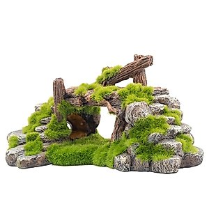 IESUTA Aquarium Decor Resin Moss Bridge Fish Play Cave Decor for Fish Tank Aquarium Ornament