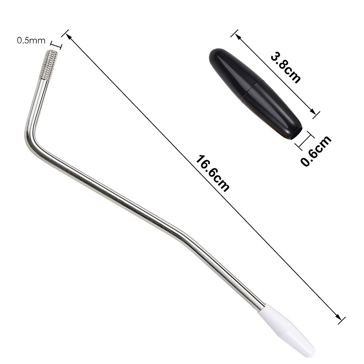 Canomo 2 Packs 5mm Thread Guitar Single Tremolo Arm Whammy Bar with Tip and 3 Pieces Extra Tremolo Arm Tips for Electric Guitar, Silver