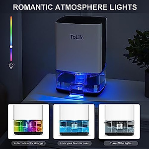ToLife Dehumidifiers for Home 30 OZ Water Tank with Auto-Off, Portable Small Dehumidifier for Room,Bathroom,Bedroom,RV, Closet 500 sq.ft,7 Colors LED Light