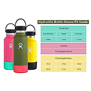 Hydro2Go Protective Silicone Boot Sleeve For Hydro Flask 12-40 oz and Other Sport Water Bottle, Flex Bottle Bottom Cover, Anti-Slip, Anti-Scratch, Anti-Collision, BPA Free Bumper. (black, 12 to 24 oz)