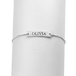 AJ's Collection Personalized Sterling Silver Adjustable Bracelet with Emergency Contact or ID Tag - Customize Front and Back with Name, Date, Initials, Phone Number, and More