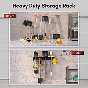 Vilaxing Garage Tool Organizer Wall Mount,Garden Tool Rack Organizer,32 Inch Study Tool Storage Rack for Garage Garden with 6 Adjustable Hooks and 2 Rails,Hold Up to 250lbs Black