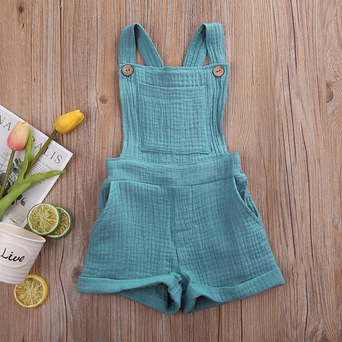 Mubineo Toddler Girl Boy Basic Plain Pocket Bib Overalls Summer Overall Shorts (Grey Blue, 3T)