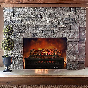 LOKATSE HOME 23" Electric Fireplace Insert Log, Remote Control Heater with Realistic Ember Bed, Black