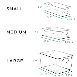 Sorbus Storage Bins Clear Plastic Organizer Container Holders with Handles – Versatile for Kitchen, Refrigerator, Cleaning Supplies, Cabinet, Food Pantry, Bathroom Organization (Set of 10, Clear)