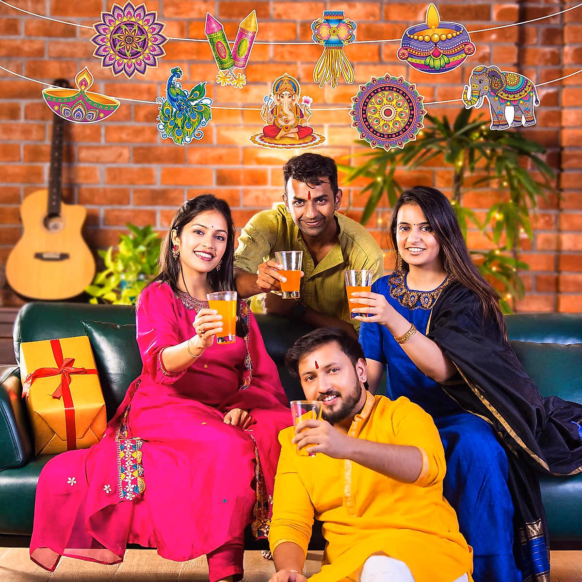 Diwali Paper Cutout Decorations for Home,Diwali Decor with Rangoli Peacock Ganesh Diya Elephant for Rangoli Deepavali Party Decorations Supplies-45 Pcs