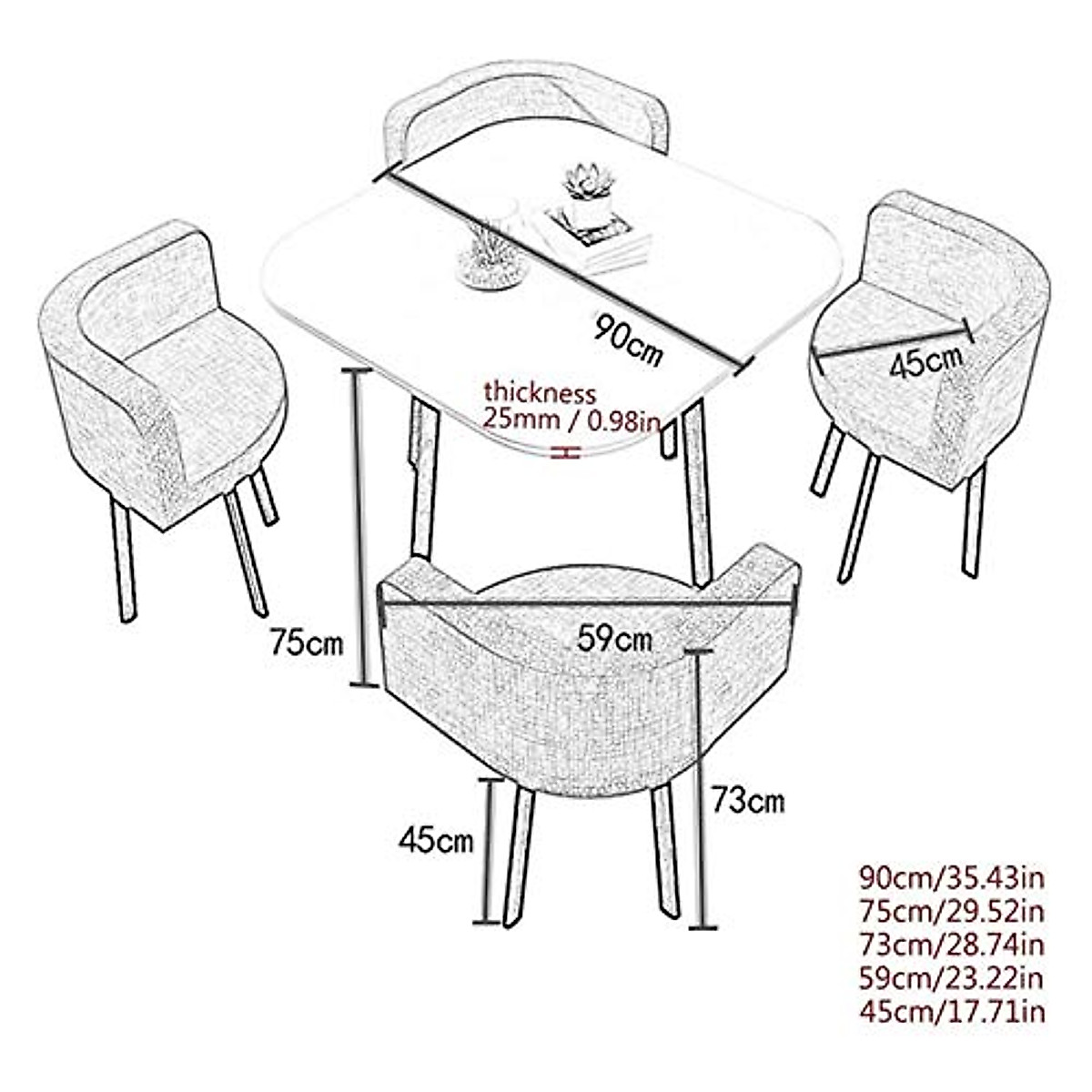 IWQHQXR Office Conference Table, Living Room Table and Chair Set Nordic Simple Wooden Round Dining Table Home Living Room Study Bedroom Display 1 Table 4 Chairs (Color : Brown) (Color : Red+Black)