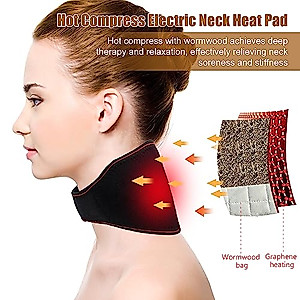 Electric Neck Heating Pad, USB Heated Neck Wrap with 3 Adjustable Temperature Levels & 3 Time Settings, Hot Compress Neck Therapy Brace for Stiffness & Soreness Relief