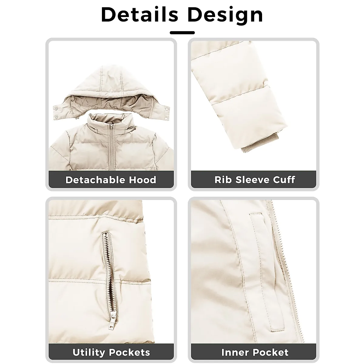 WenVen Women's Heavy Winter Coat Thicken Outerwear Long Hooded Puffer Jacket with Removable Hood (Beige,M)