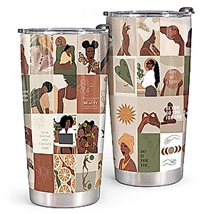 20oz Black Women Tumbler With Lid African American Gifts For Black Women - Self Care For Black Women Positive Affirmations For Black Women Black Girl Magic Stainless Steel Insulated Travel Coffee Cups