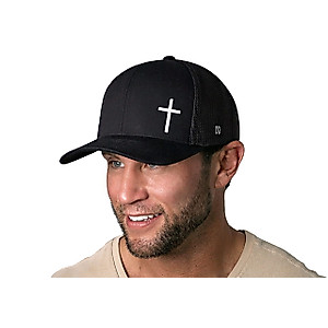 HAKA Embroidered Cross Trucker Hat for Men & Women, Black Baseball Cap, Mesh Snapback, Christian Jesus Cross Hat (Black)