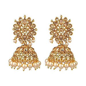 Efulgenz Indian Bollywood Faux Pearl Crystal Kundan Rhinestone Wedding Jhumka Jhumki Dangle Earrings Jewelry Set