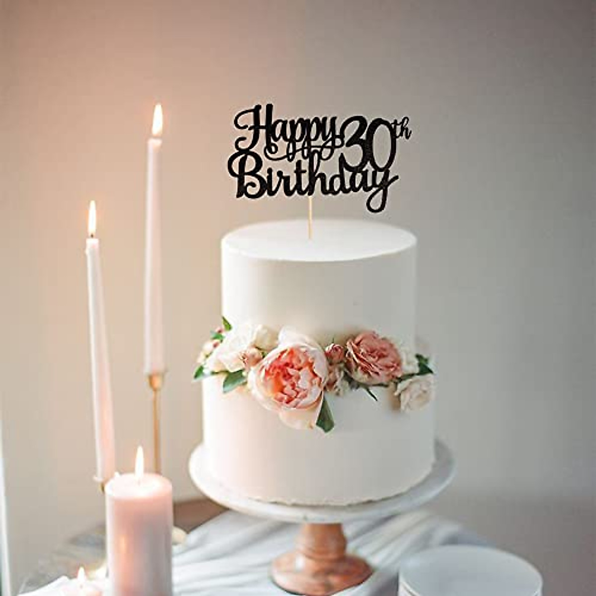 1 PCS Happy 30th Birthday Cake Topper Glitter Cheers to 30 Years Birthday Cake Pick 30 Fabulous Cake Decoration for Happy 30th Birthday Anniversary Party Decorations Supplies Black