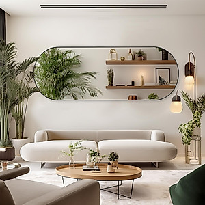 ZHUNFA 65"x 22" Oval Full Length Wall Mirror, Arched Top, Black