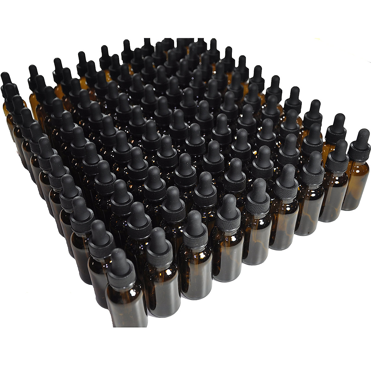 DropperStop™ 1oz Amber Glass Dropper Bottles (30mL) with Tapered Glass Droppers - Pack of 99