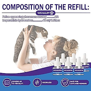 WEALLIN 6 Pack Cat Calming Diffuser Refills - Cat Pheromones Calming Diffuser Refill Relieve Anxiety & Stress 6 Month Supply, Cat Pheromone Diffuser Refills (Fits All Common Diffuser Heads)