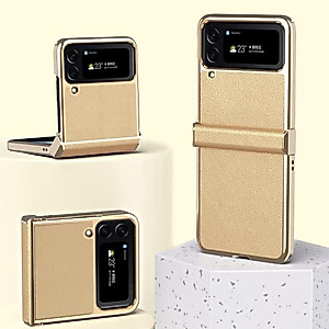 CFPLZFY Protective Leather Case Suitable for Samsung Galaxy Z Flip 4 5G 2022, Folding Mobile Phone Shell for Z Flip4, Anti-Fall Cover with Electroplating Hinge