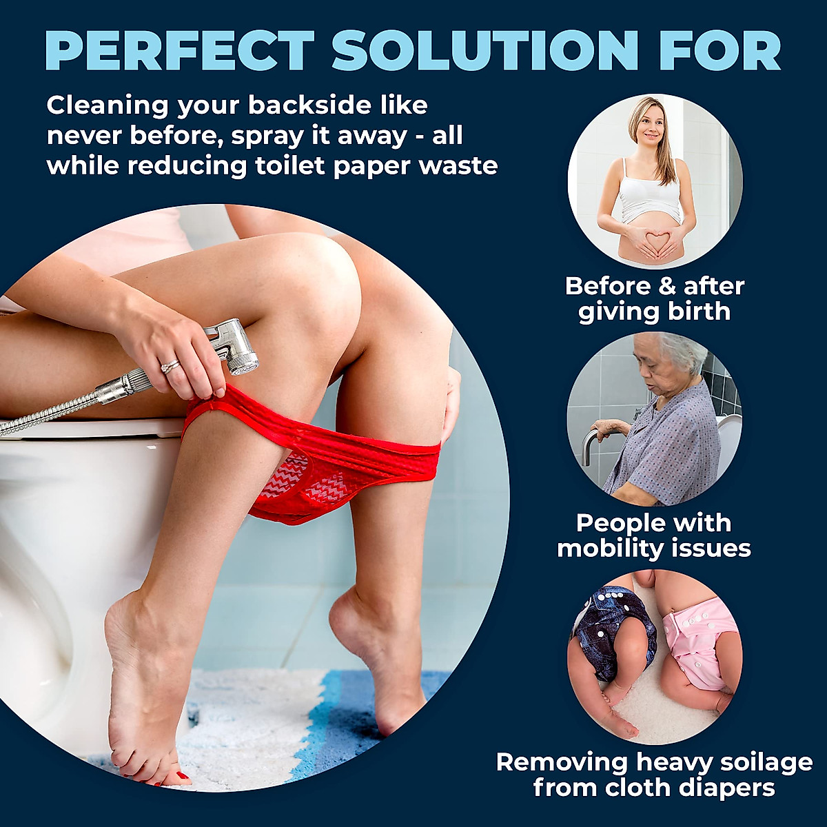 All Metal Handheld Bidet Sprayer for Toilet – Chrome – Handheld Bidet Attachment for Toilet with 59” Hose & Leak-Proof T-Valve - Muslim Shower for Toilet - Jet Spray for Toilet