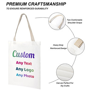 Custom Text or Photo Tote Bag Reusable Grocery Canvas Bag Personalized Picture Shopping Cloth Bag Customized Printed Shoulder Bag Create Your Own Party Gift Bag Beach Tote Wedding Gift