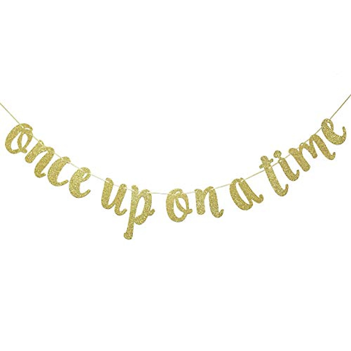 Once Upon A Time Gold Gliter Banner, Fun Engagement, Bachelorette, Birthday, Wedding Bridal Shower Party Decorations (Gold)